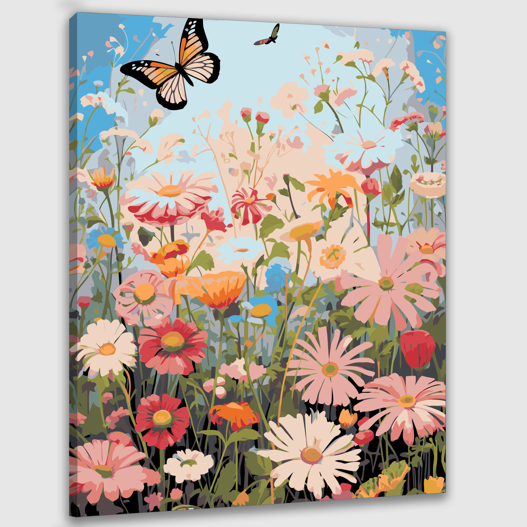 Картина по номерам 40x50 см, акриловая картина, яркая, безмятежный сад, множество бабочек, разноцветные, порхающие