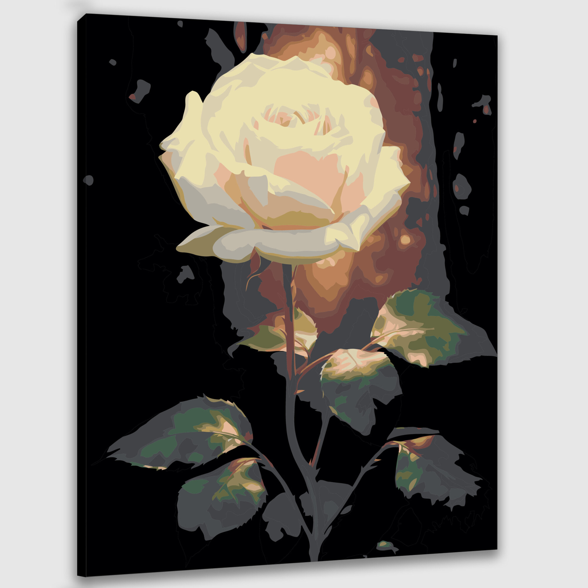 Картина по номерам 40x50 см, картина, масло, белая роза, лепестки, свечи, свет, сияние, настроение, безмятежное