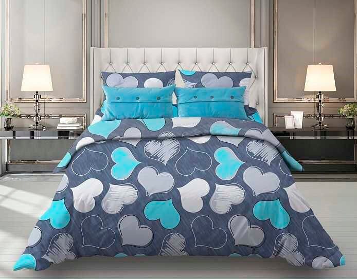 Комплект постельного белья 1,5-спальный, поплин (Романтика, бирюзовый)