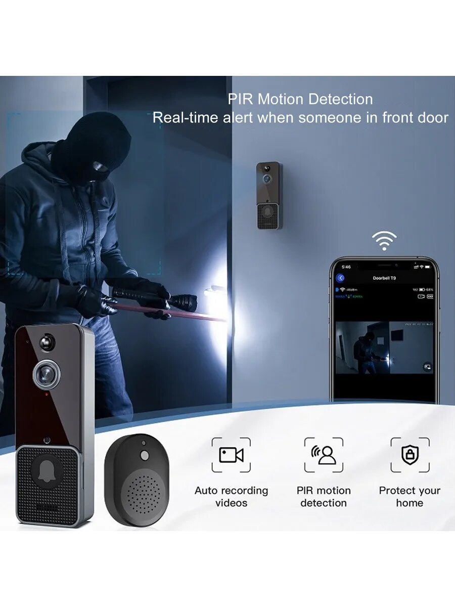 1080P Беспроводной дверной звонок Видеокамера с Звонком 2.4