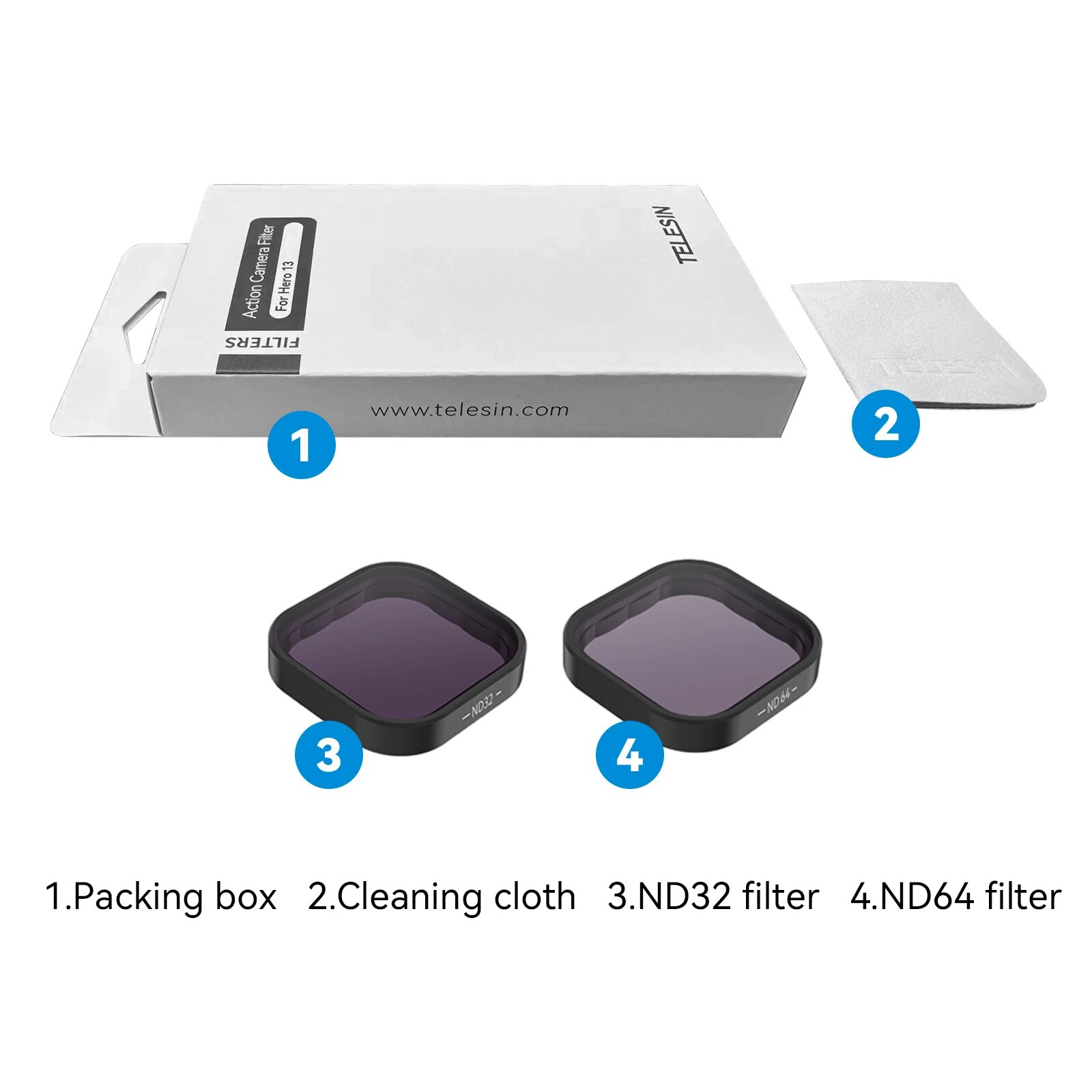 TELESIN Комплект фильтров ND8 ND16 ND32 ND64 CPL для GoPro Hero 13 Gopro13 ND32 ND64