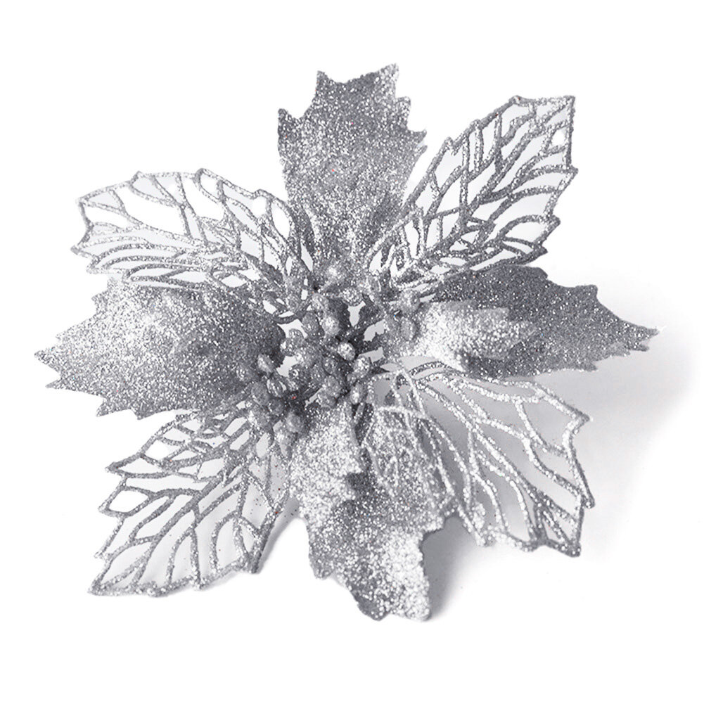 10PCS Christmas Artificial Flowers Glitter Flower Decoration