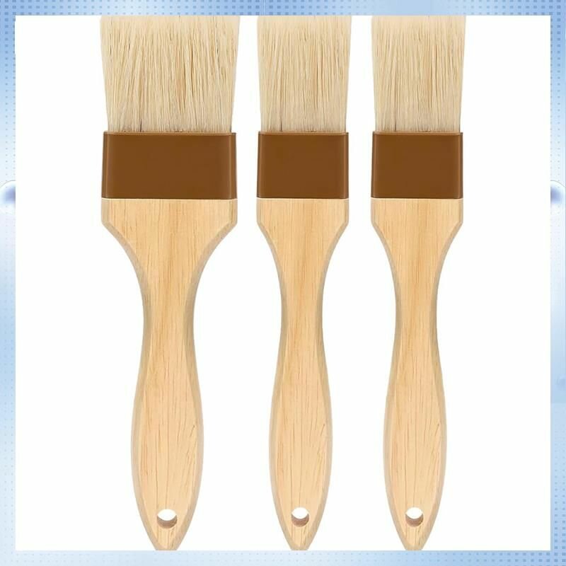 Кулинарная кисть из натуральной щетины для выпечки, барбекю и соусов, удобная деревянная ручка, набор 3 штуки