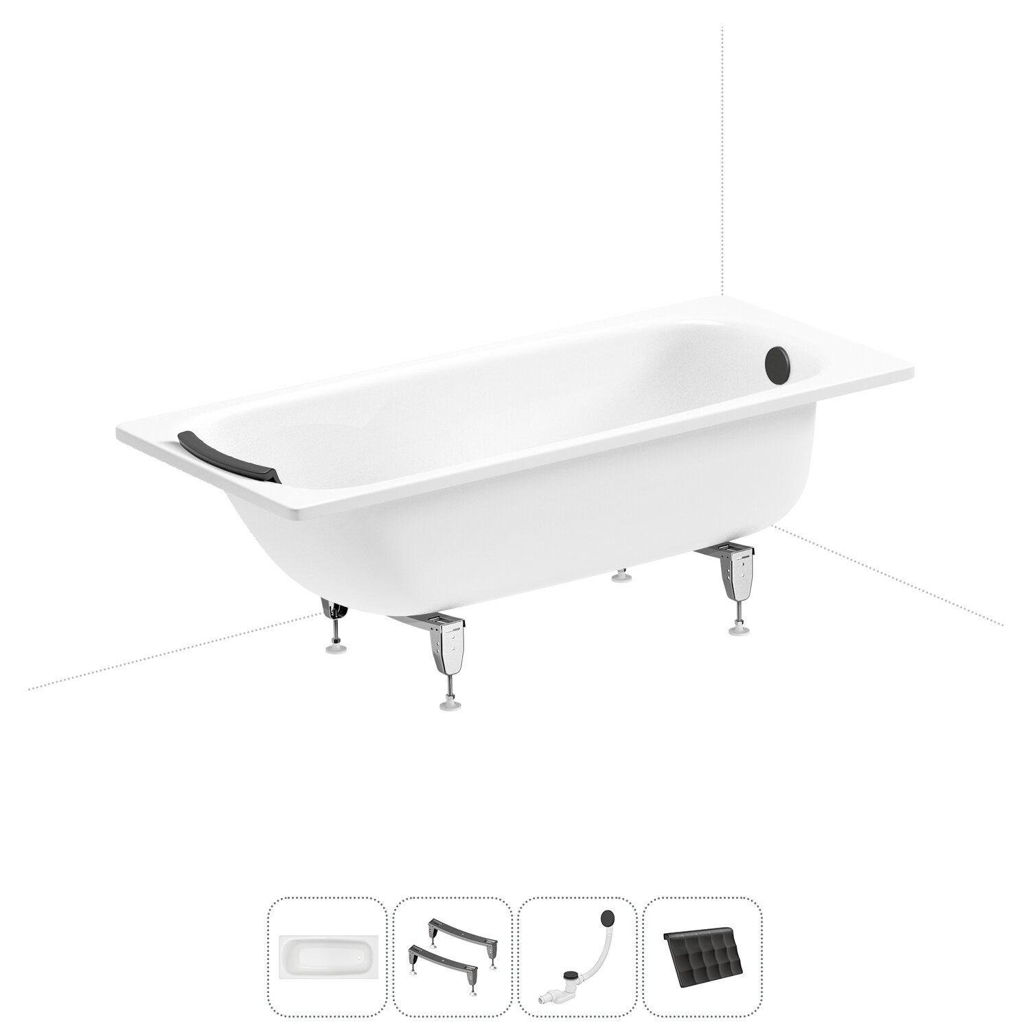 Стальная ванна 160х70 Sanitana BLB Universal 20220707R в наборе 4 в 1: металлическая ванна 160 х 70 см с шумоизоляцией, ножки, слив-перелив, подголовник