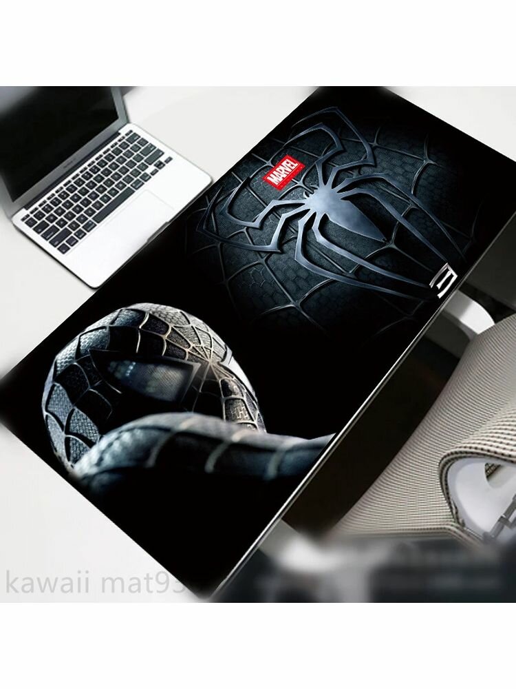 Коврик для мыши Spider-Man, для игрового компьютера, XXL, нескользящий, черно-серебристый