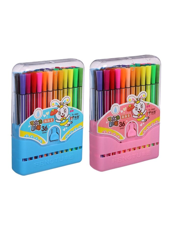 Фломастеры, 36 цветов, в пластиковом пенале, вентилируемый колпачок, микс