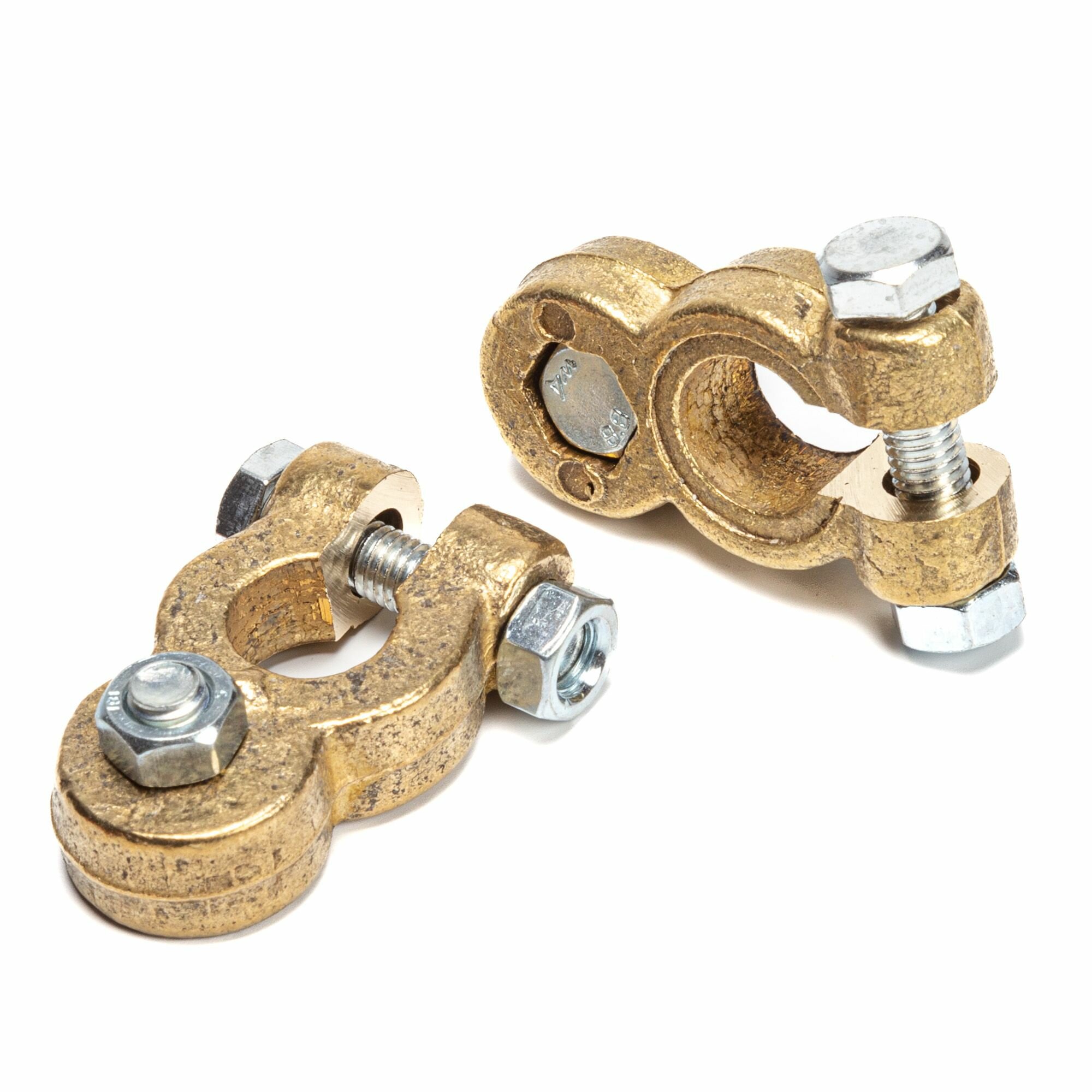 Клеммы АКБ (+/-) латунные, болт глухой под гайку М8-М8, для МТЗ, ЮМЗ, ВгТЗ, ПТЗ ХТЗ арт 280AE АвтоЭлектрика