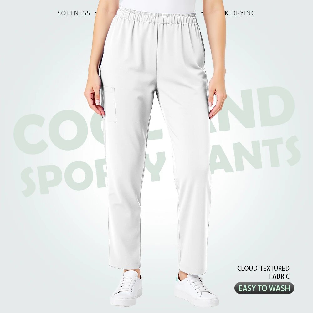 HZMNOI Штаны медицинские из полиэстера и спандекса Белый, XL, White