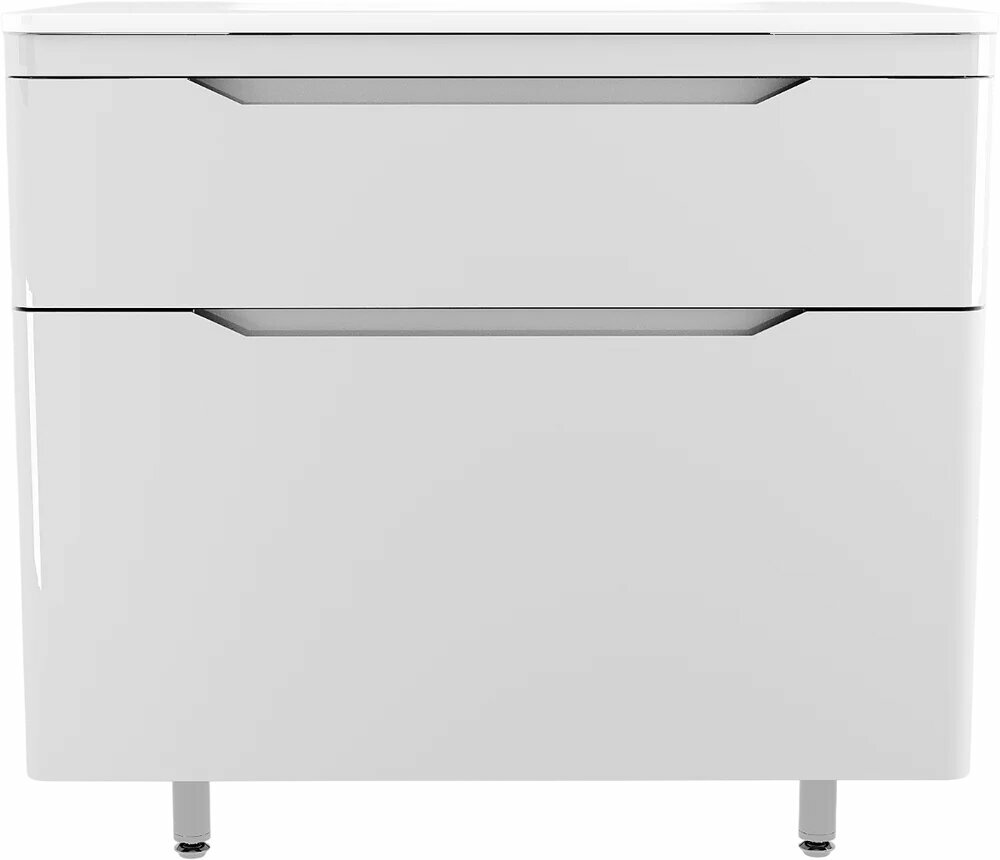Тумба с раковиной Style Line Марелла 90 напольная, 90 см, белая, глянцевая, из МДФ, с ящиками, раковина для ванной, прямоугольная