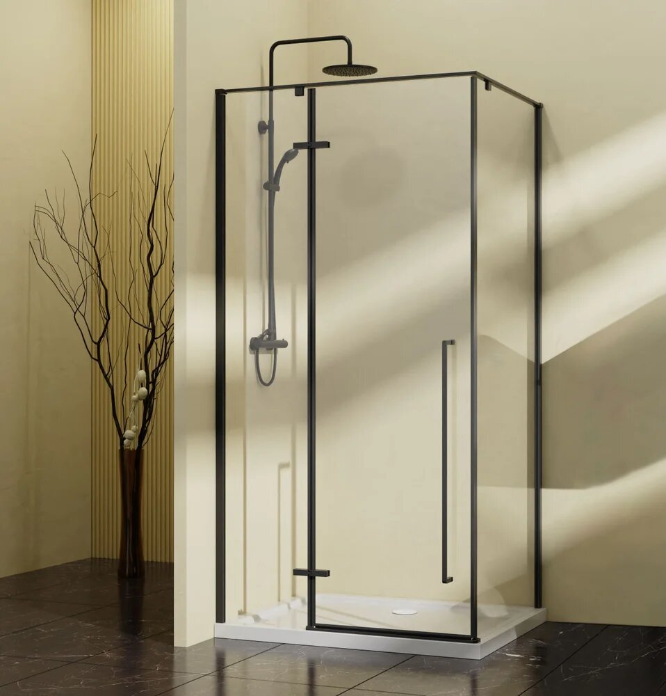 Душевой уголок Vincea Слим-Н (Slim-N) VSR-5SN9090CLB без поддона, 90x90, стеклянный, с распашными дверями, с прозрачным стеклом, профиль черный, матовый, алюминиевый, квадратный, душевая кабина