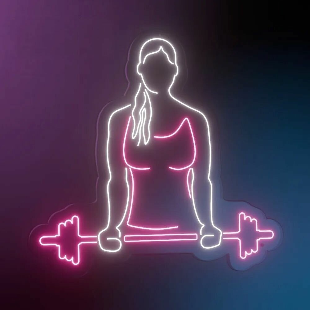 Неоновая вывеска, светильник декоративный Девушка со штангой, 580х530 мм.