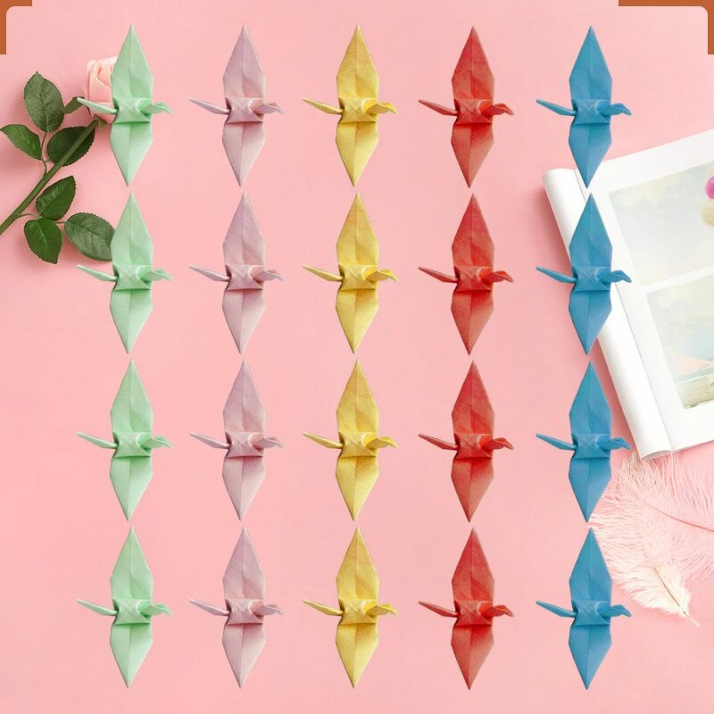100 шт. 6 см бумажные журавлики-оригами ручной работы, украшения для свадьбы ко Дню святого Валентина (смешанные цвета)