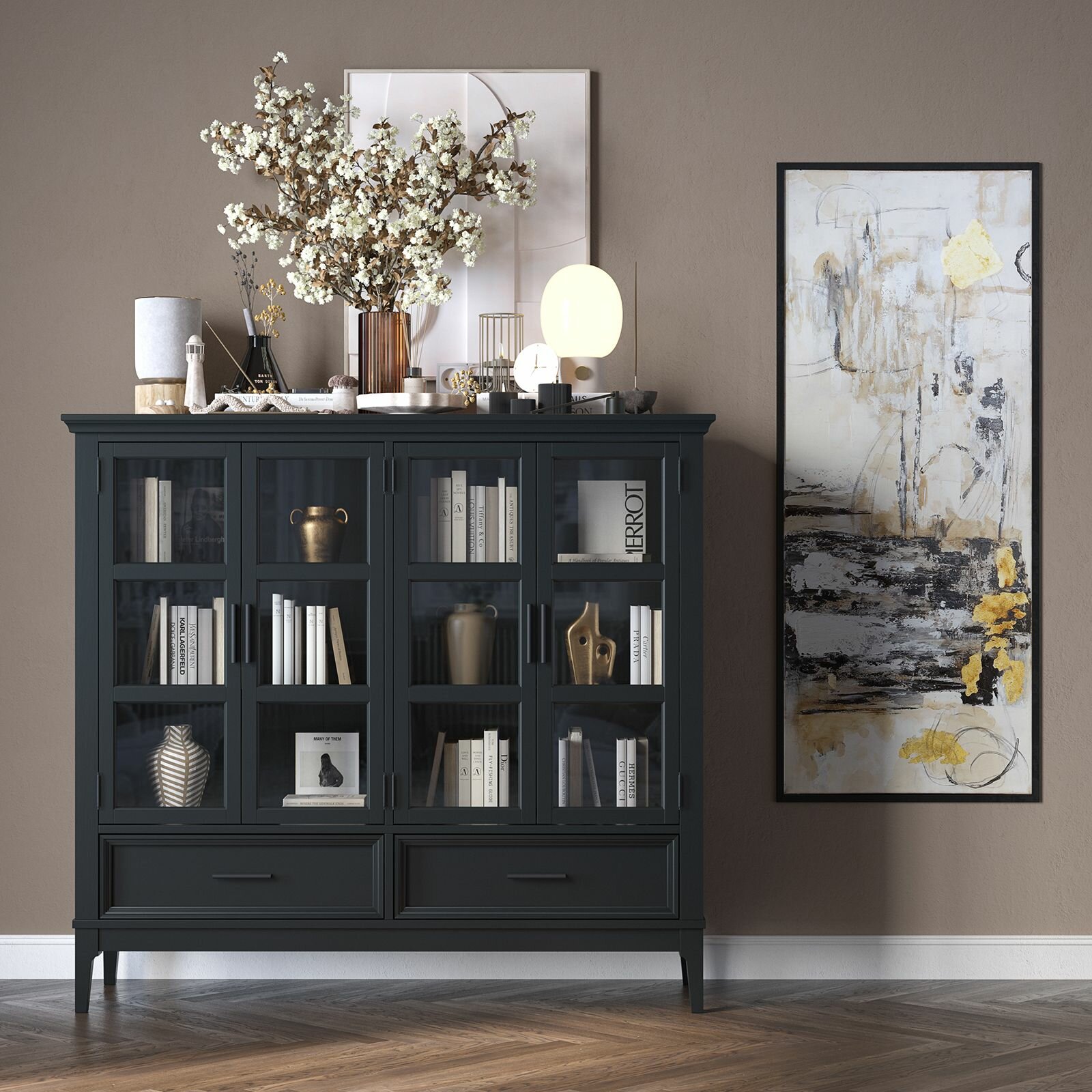 Шкаф для посуды из массива сосны Гостиная Квадро-С 42 (блэк 9)