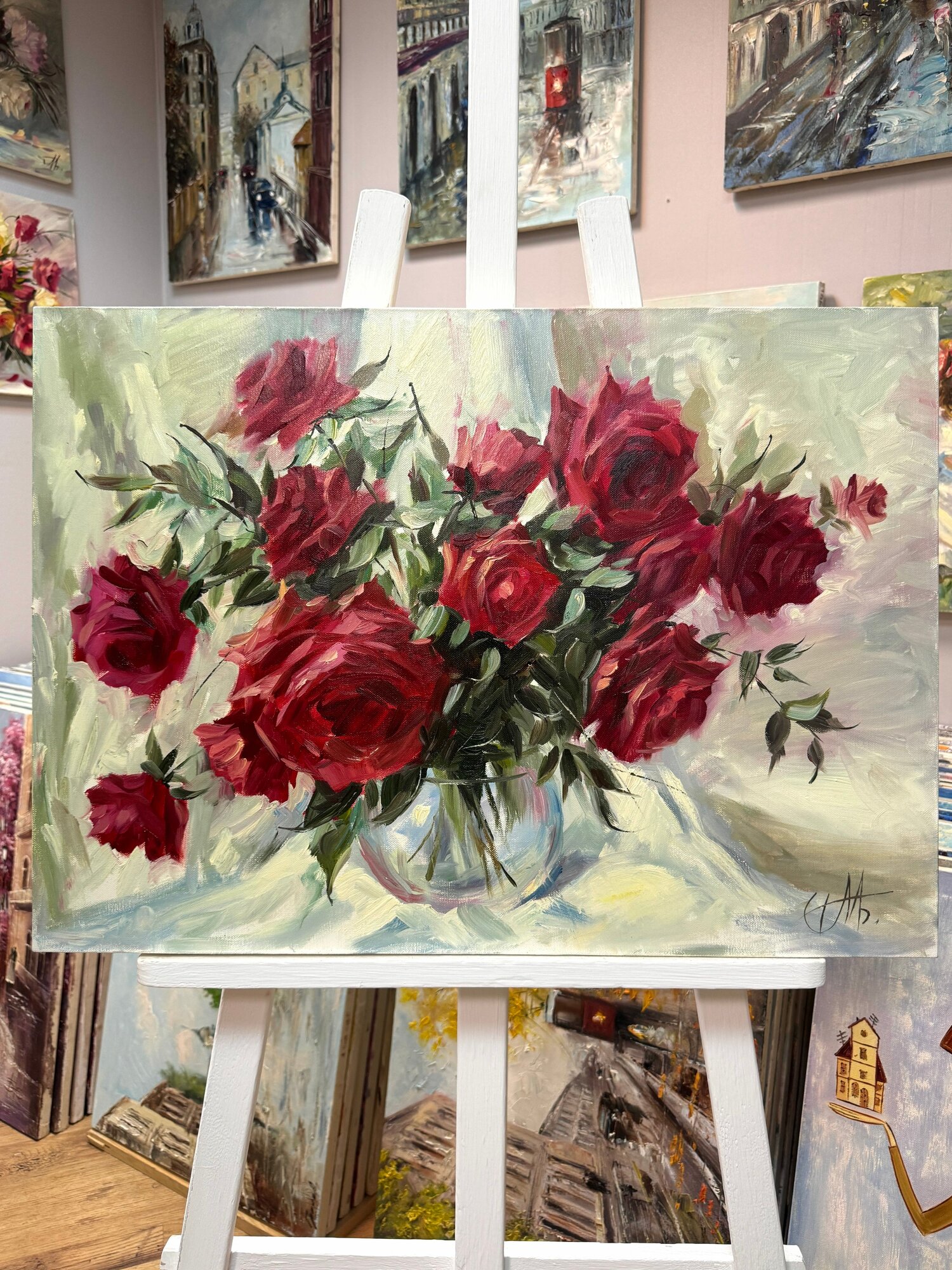 Картина маслом Красные розы 50х70 см. Художественная мастерская Грёзы.