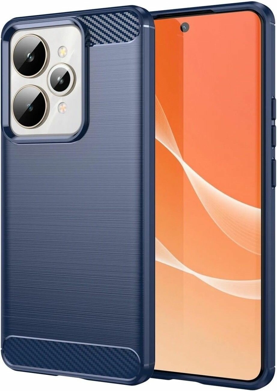 Чехол на Realme 15 Pro 5G силиконовый карбон сталь синий противоударный