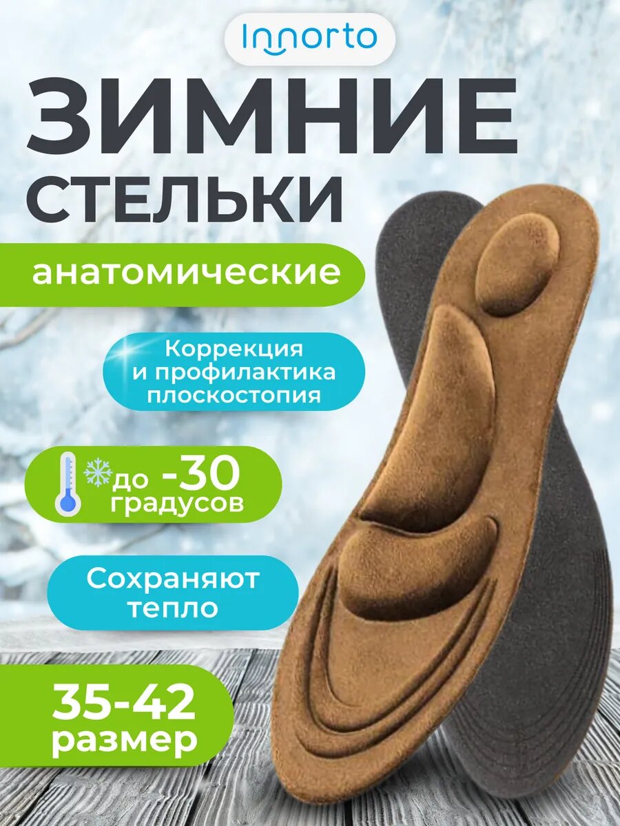 INNORTO Стельки ортопедические зимние теплые. Цвет коричневый, размер 39-42, 1 пара