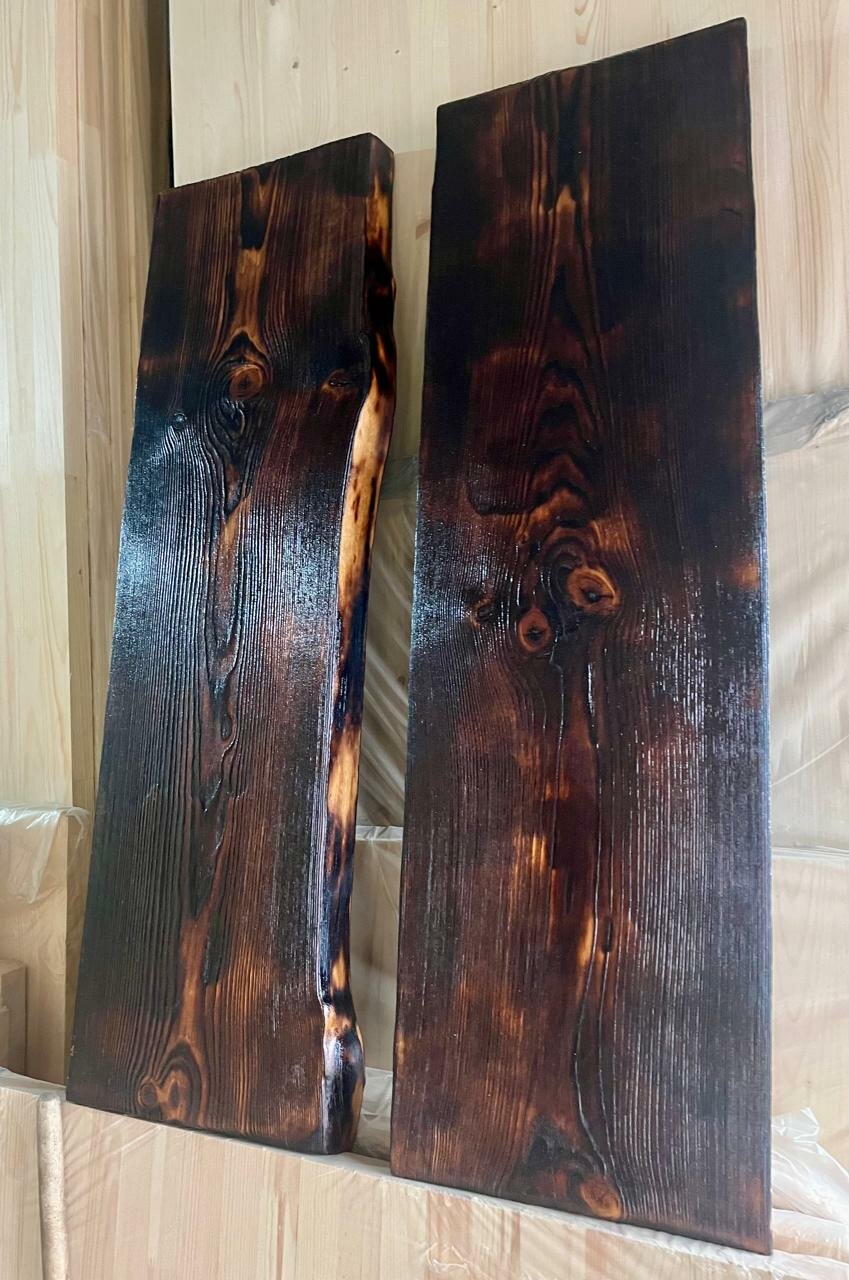 Массив сосны ангарской 1000х300х50 мм 2 штуки с обжигом под лаком слэб -лофт