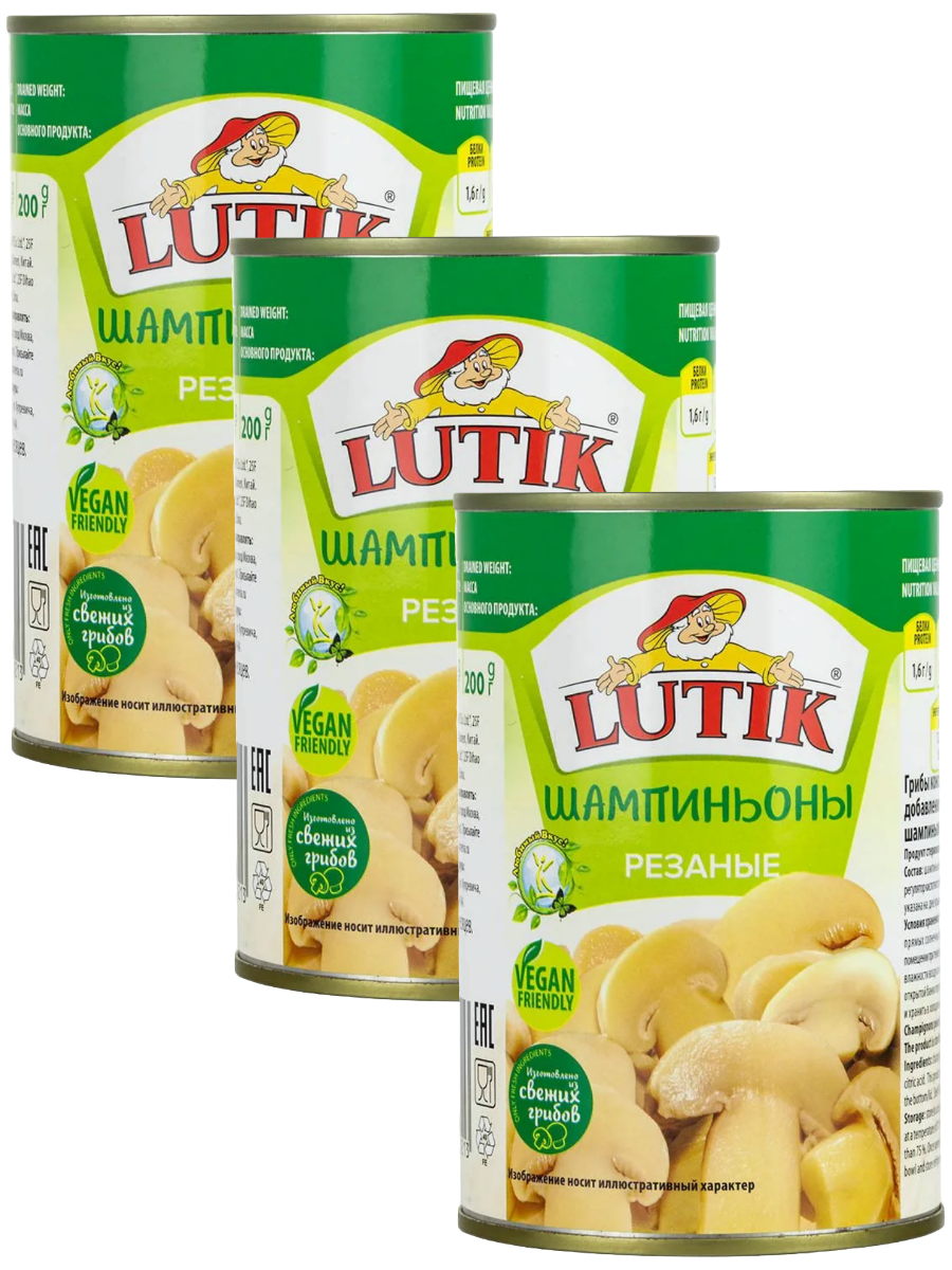 Шампиньоны Lutik резаные, консервированные 3шт по 425 мл