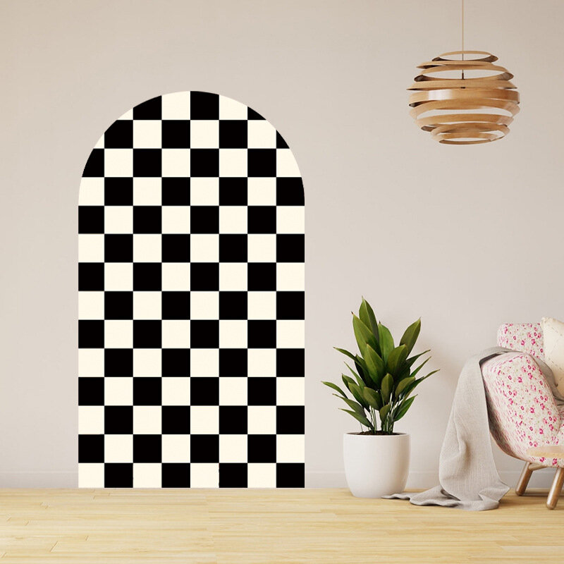 Черно-белые наклейки на стену в шахматном порядке, геометрические обои в форме арки, самоклеящиеся наклейки на стену из ПВХ, минималистичный современный декор для спальни, гостиной, прихожей, квартиры, акцентное украшение на стену