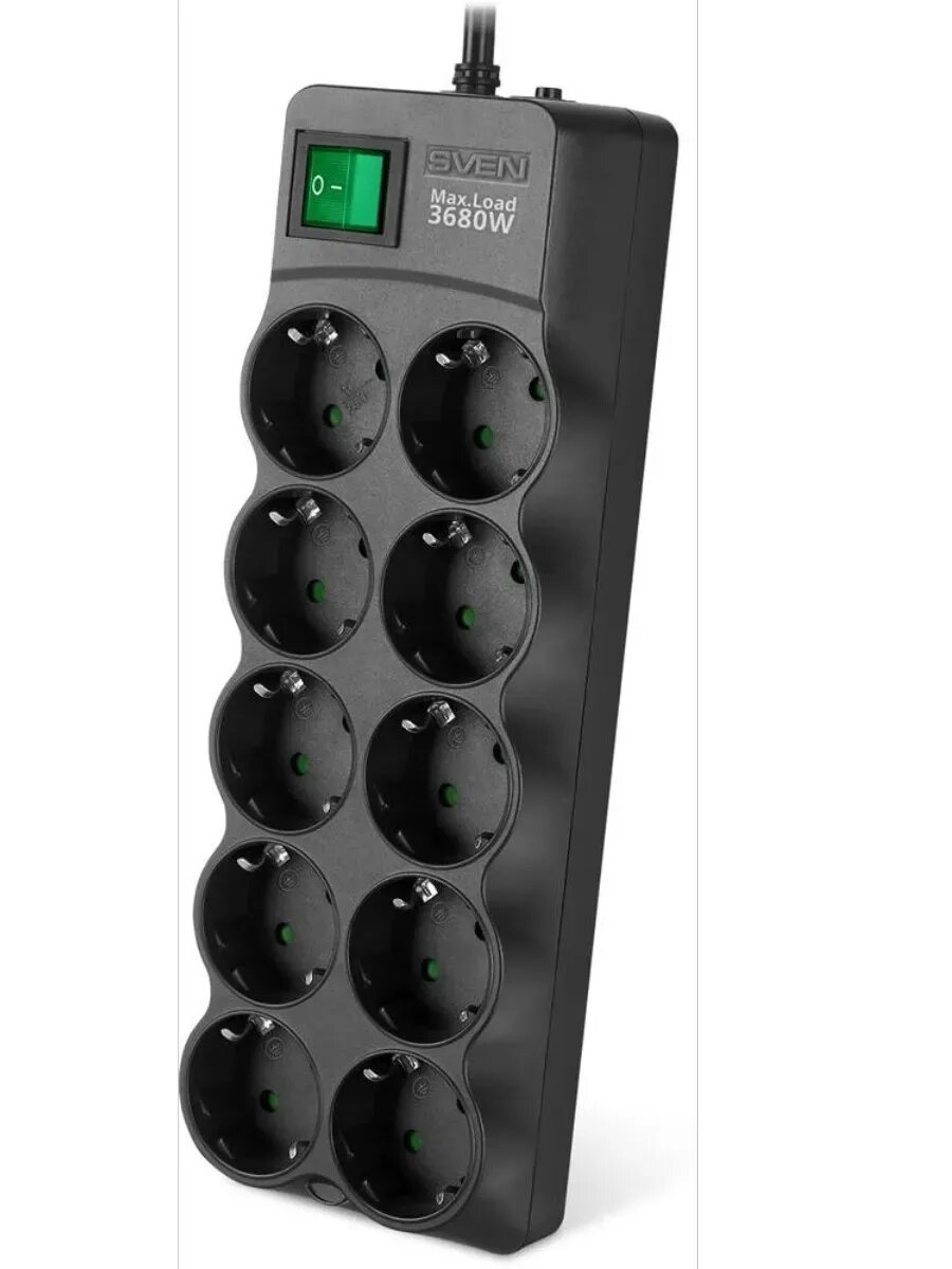 Сетевой фильтр SF-10E-16 10 розеток 1.8 м заземление Черный