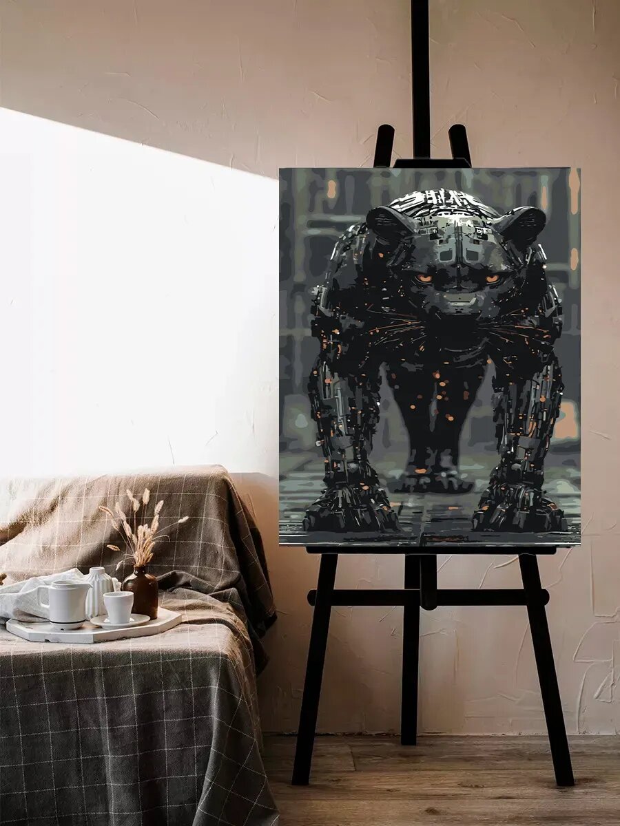 Картина по номерам Кибер Черная Пантера Животное Робт
