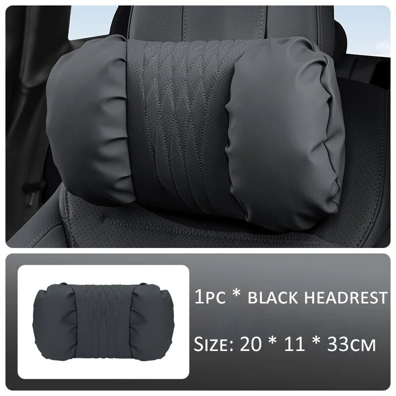 Кожаный подголовник автомобиля из наппа, подушка для поясничной поддержки, удобные мягкие автомобильные подушки для шеи, поясная подушка, аксессуары для салона автомобиля, Neck-Black
