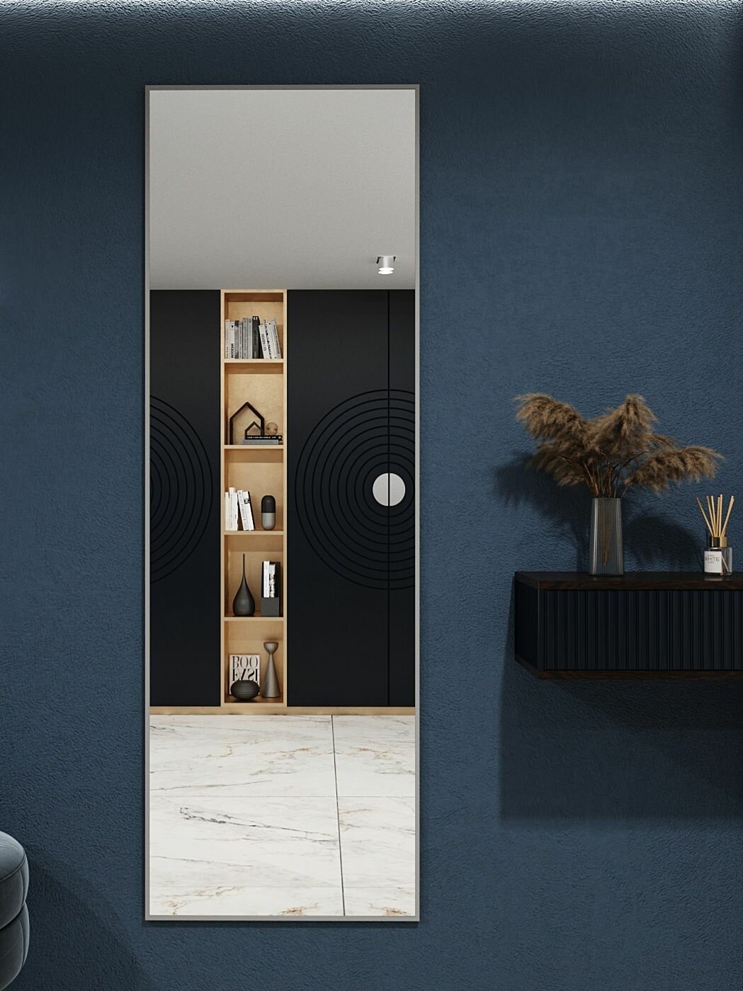 Зеркало настенное в полный рост в алюминиевой раме MOONRISE 200х60 см. Серебро