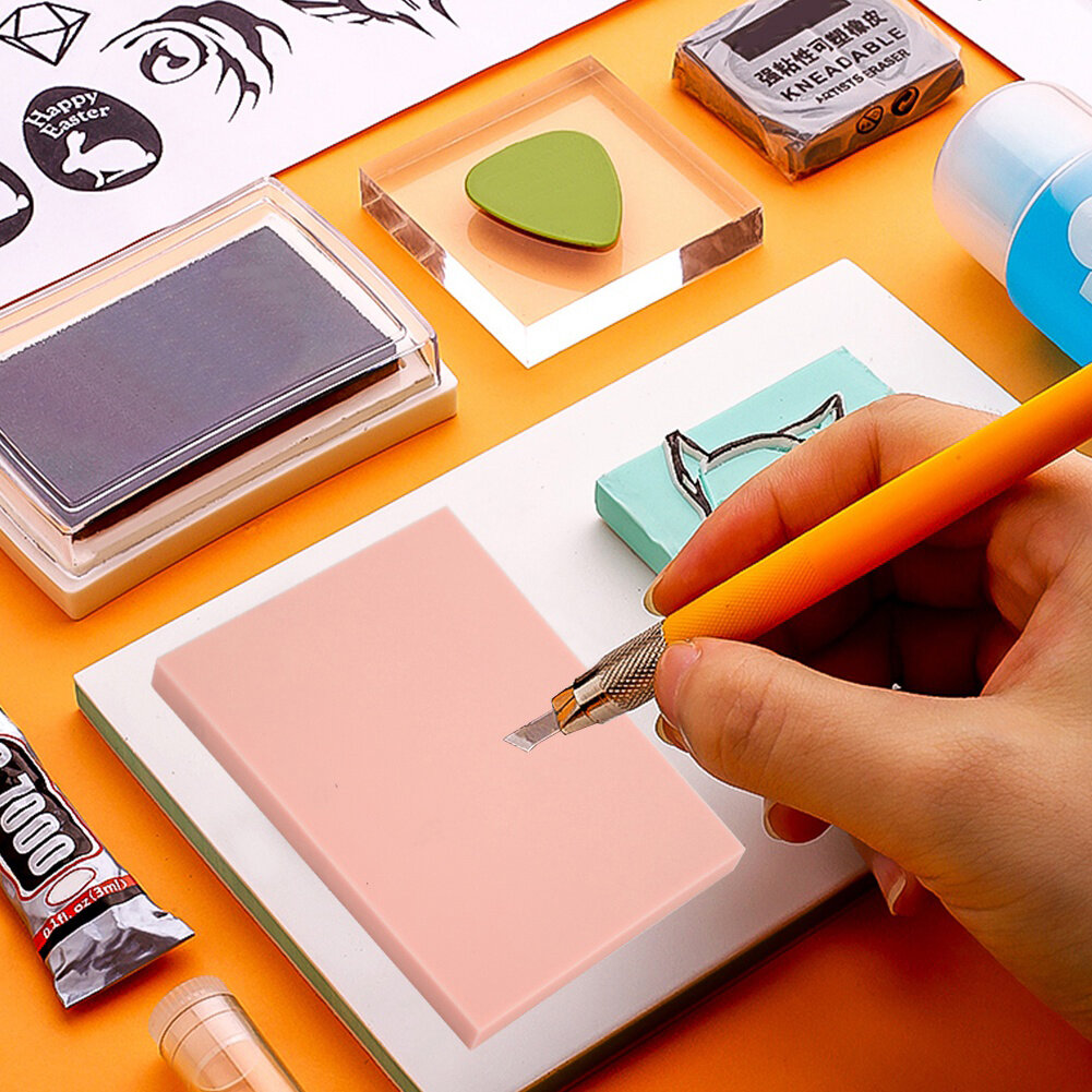 Блок для резьбы по резиновому штампу, ручной ластик «сделай сам», для резьбы по резиновой штамповке, 15 x 10 x 0,8 см, персиковый