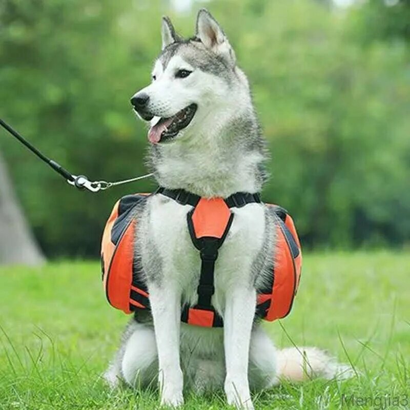 Mengjia3ШЛЕЙКА для собак светоотражающая с рюкзаком и карманами на спину (сумка-седло)