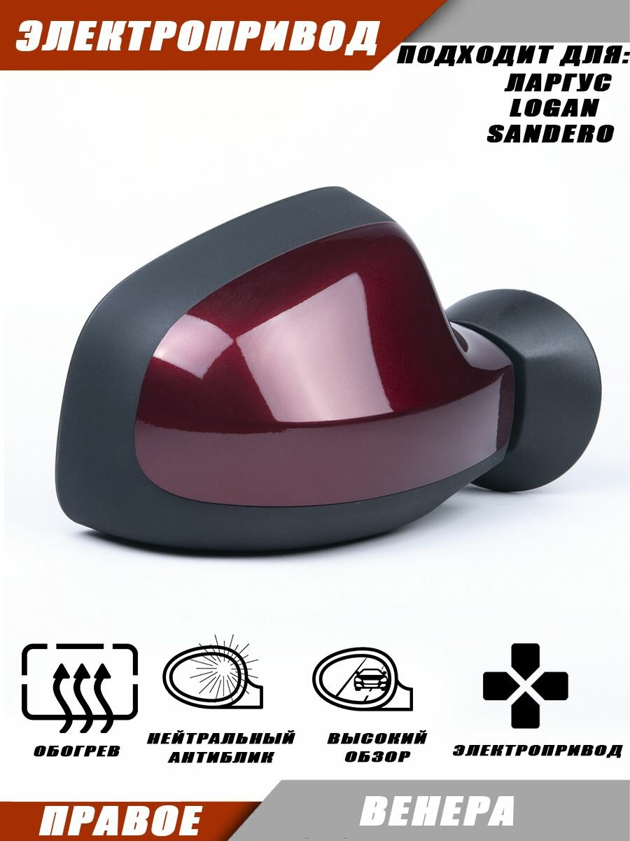 Зеркало на Лада Ларгус правое электропривод, обогрев, цвет Венера 191. 963023520R 963017247R Solina