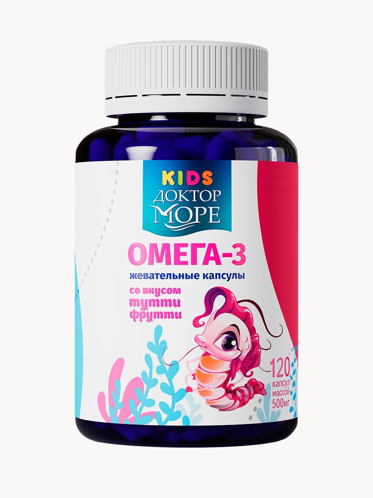 Витамины Доктор Море "Омега-3", для детей от 3 лет, со вкусом тутти-фрутти, 120 капс