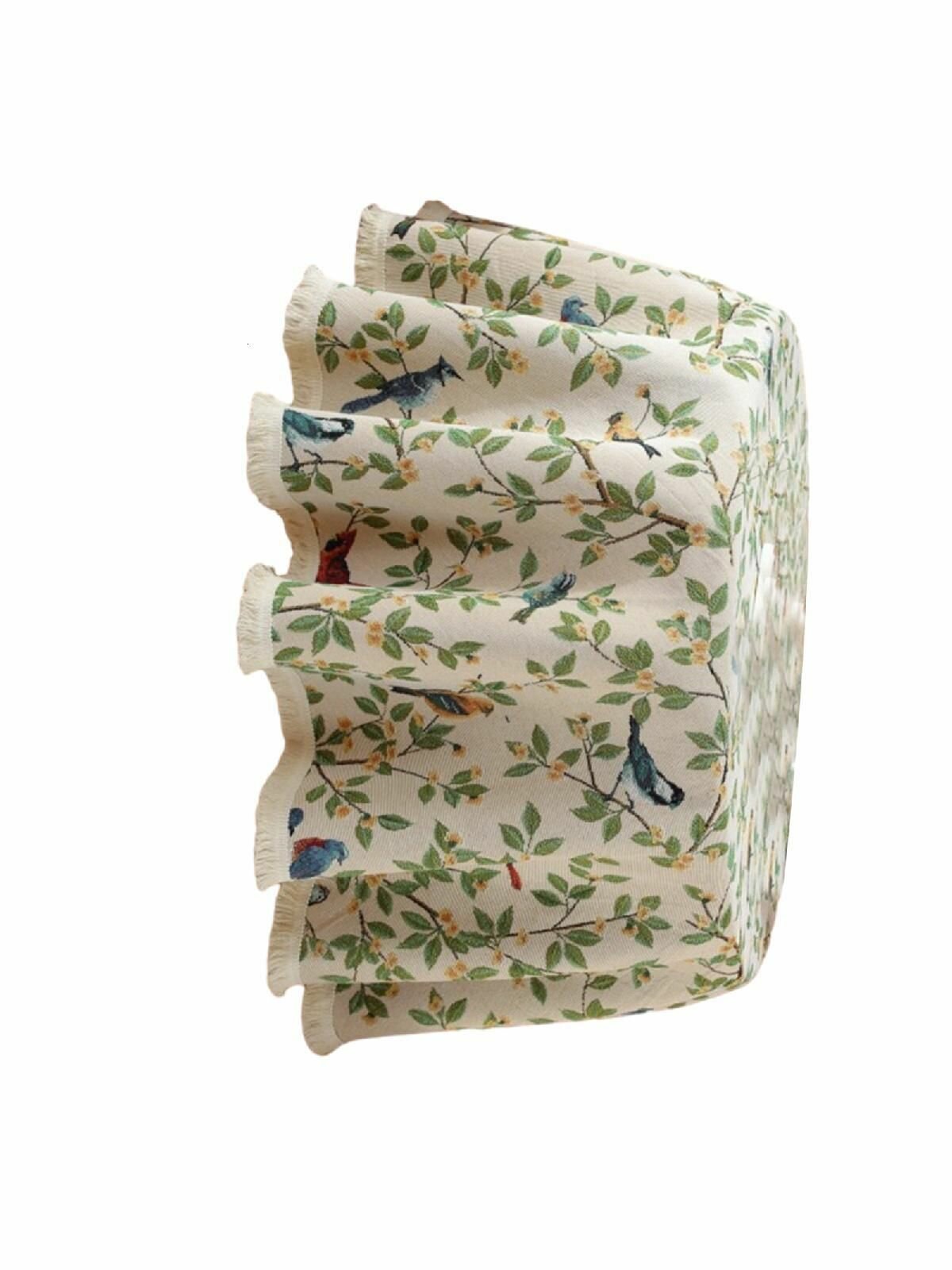 Скатерть, Жаккардовая скатерть для круглого журнального столика bird-Бежевый-120 см