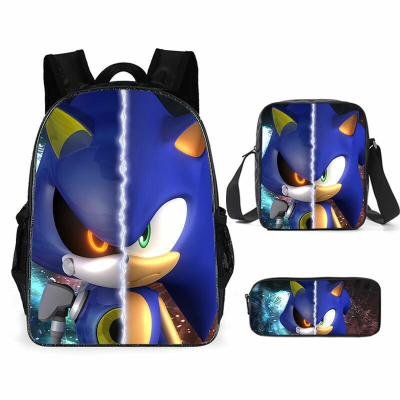 Трансграничный новый продукт Sonic, сумка для начальной школы, комплект из трех предметов, рюкзак с героями мультфильмов, рюкзак, пенал