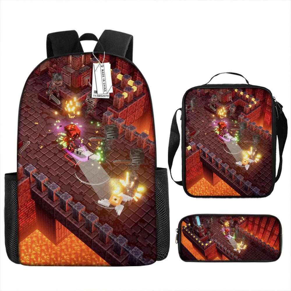 Minecraft Школьная сумка для начальной и средней школы Minecraft, игровой периферийный рюкзак, сумка через плечо с героями мультфильмов, чехол для ручек, набор из трех предметов