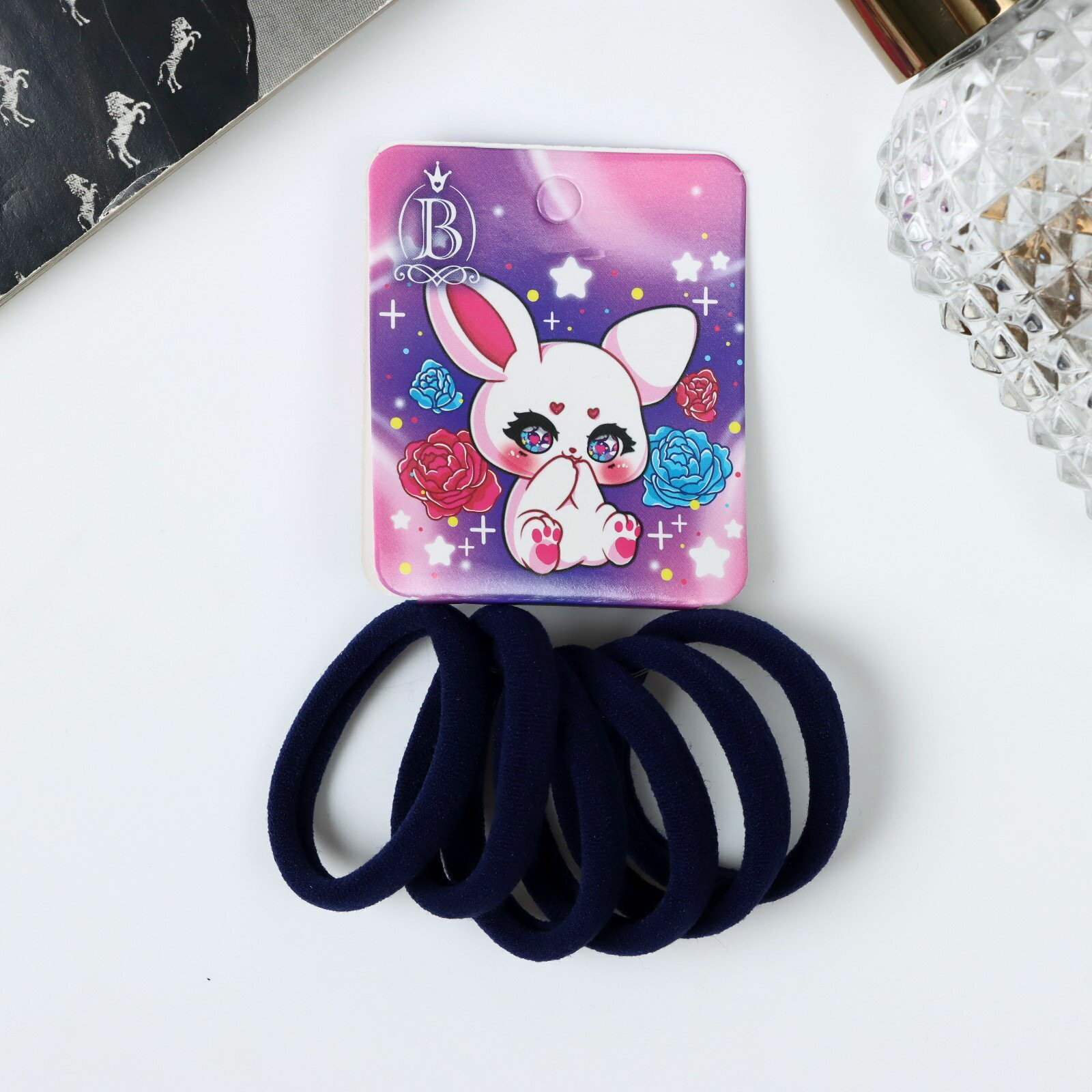 Резинки для волос "Комиксы", набор 6 шт, зайка, 4 см, синие