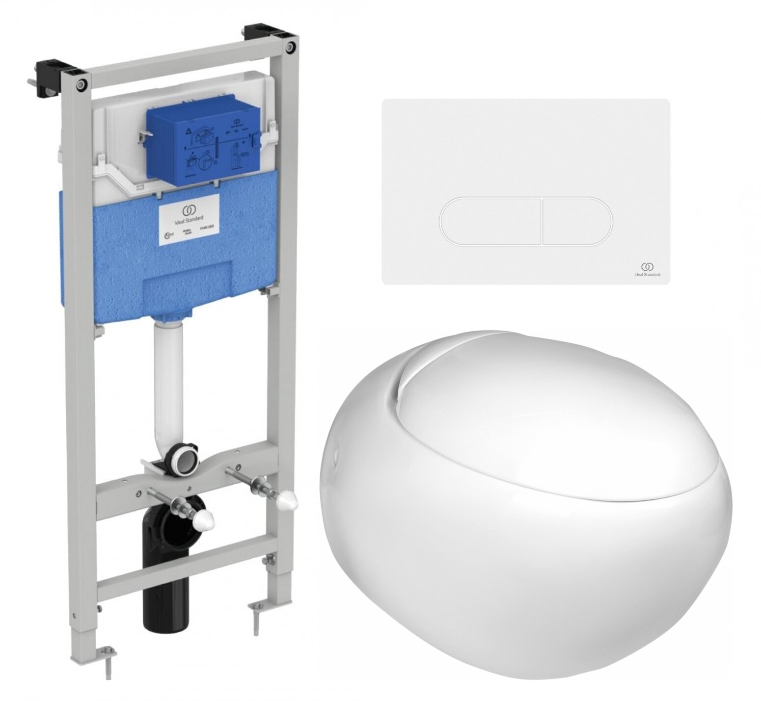 Комплект 3 в 1 инсталляция Ideal Standard + Подвесной унитаз WeltWasser Jeckenbach + кнопка белая