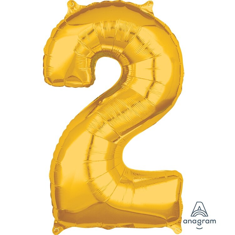 Воздушный шар Anagram фольгированный, цифра 2, 26" Gold
