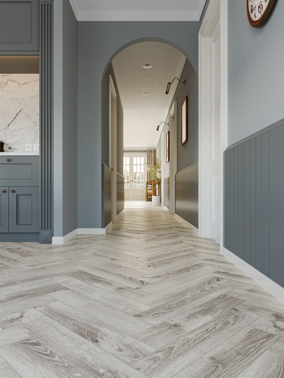 Виниловая плитка SPC CronaFloor Herringbone Дуб Страсбург H005 (в уп. 16 шт./1.31 м2)