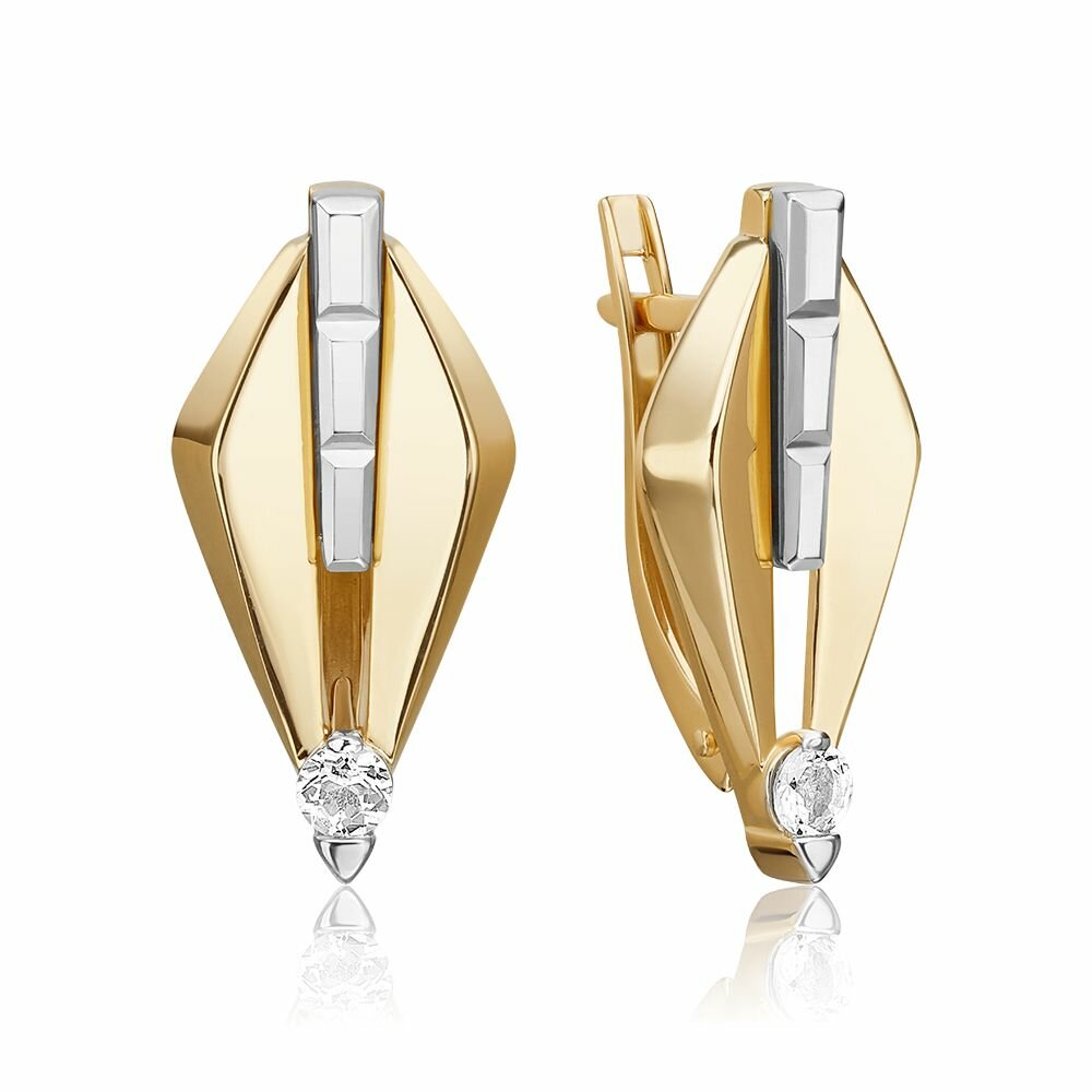 Серьги, комбинированное золото, 585 проба, родирование, топаз