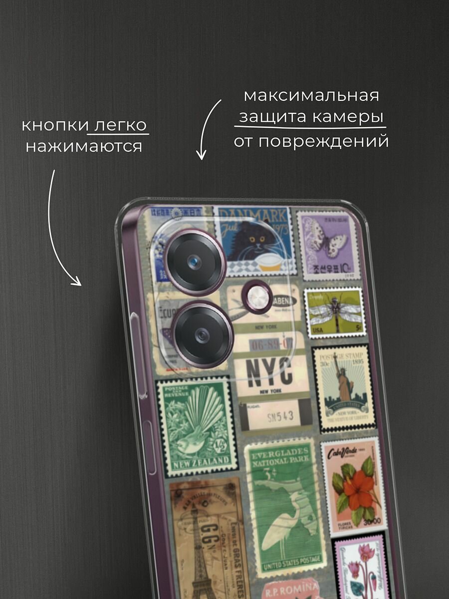 Чехол на Oppo A3/A3x / Оппо А3/A3x с принтом Коллаж из марок — фото 1