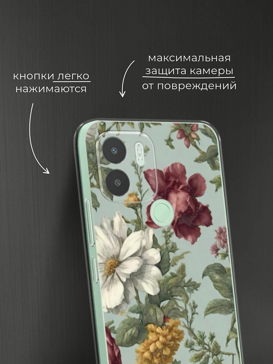 Чехол на Xiaomi Redmi A1+/Redmi A2+/Poco C51/C50 / Редми A1+ с принтом Акварельные красные цветы — фото 1