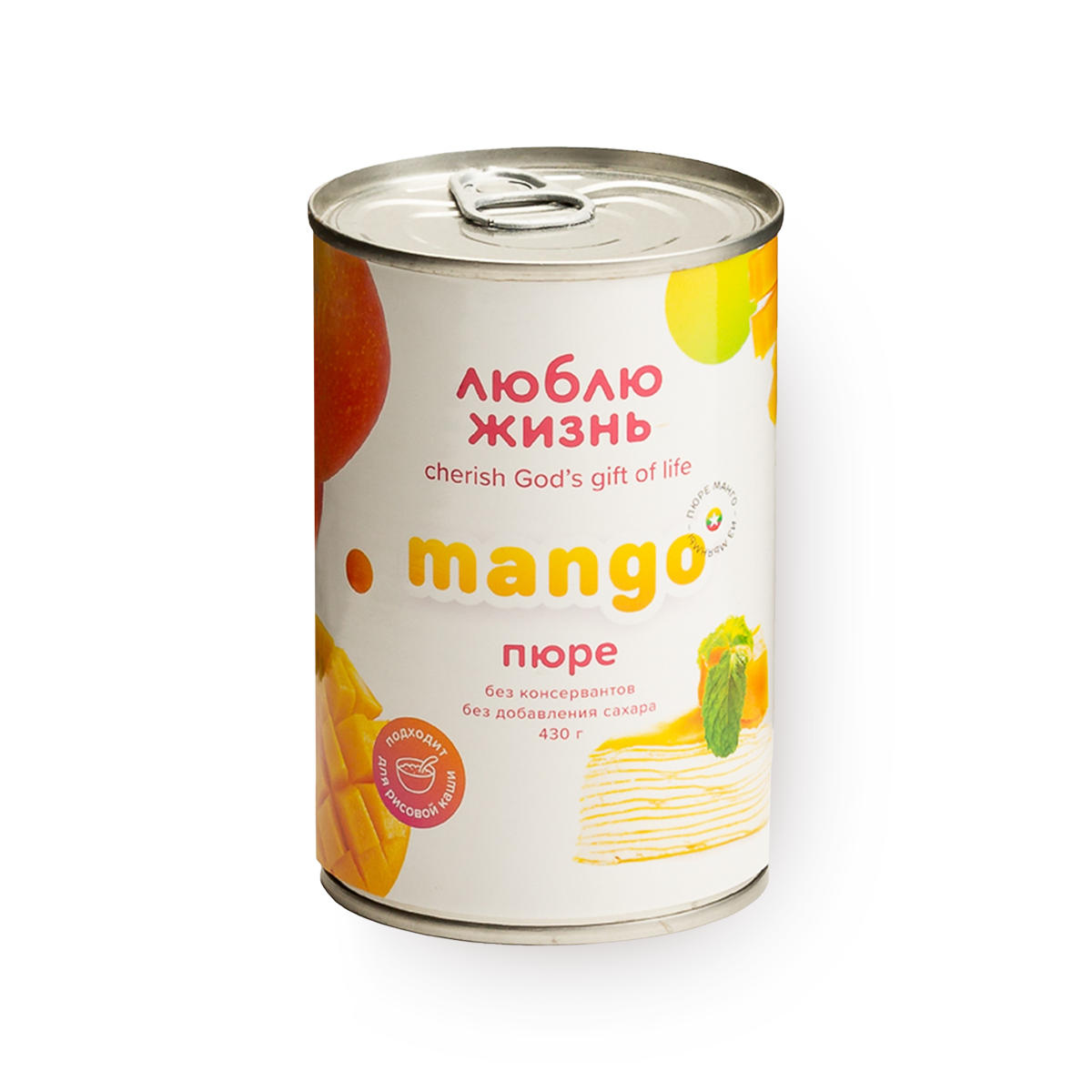 Пюре манго 100% «Люблю жизнь», без сахара, без консервантов, жестяная банка, 430 г