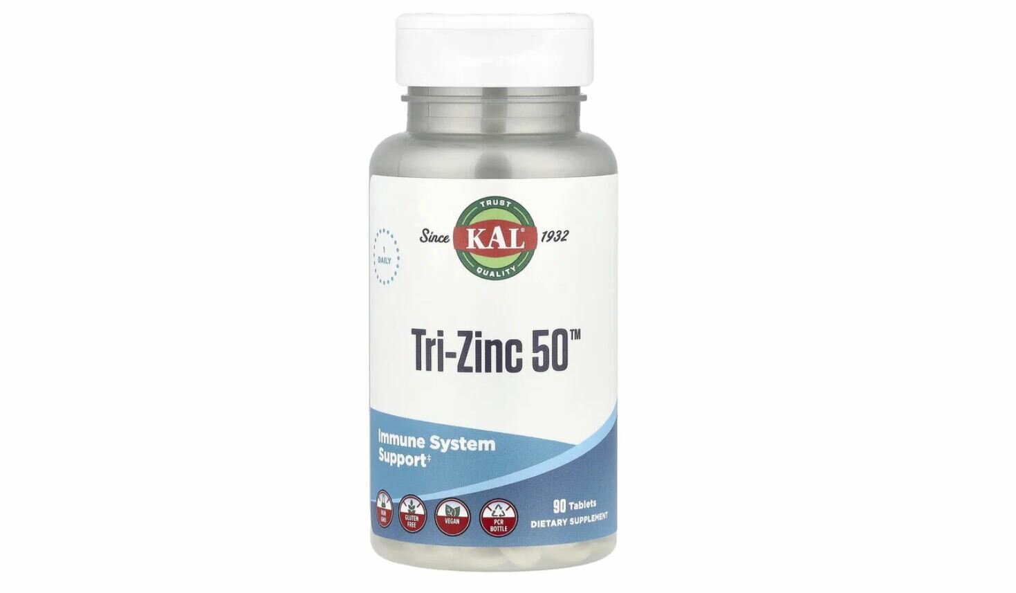 KAL, Tri-Zinc, Цинк 50 мг, 90 таблеток для поддержки иммунной системы