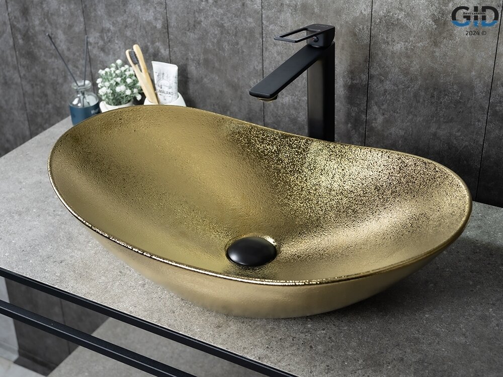 Раковина накладная GID Lago Gd9811 61x37 золотая глянцевая, овальная, керамика
