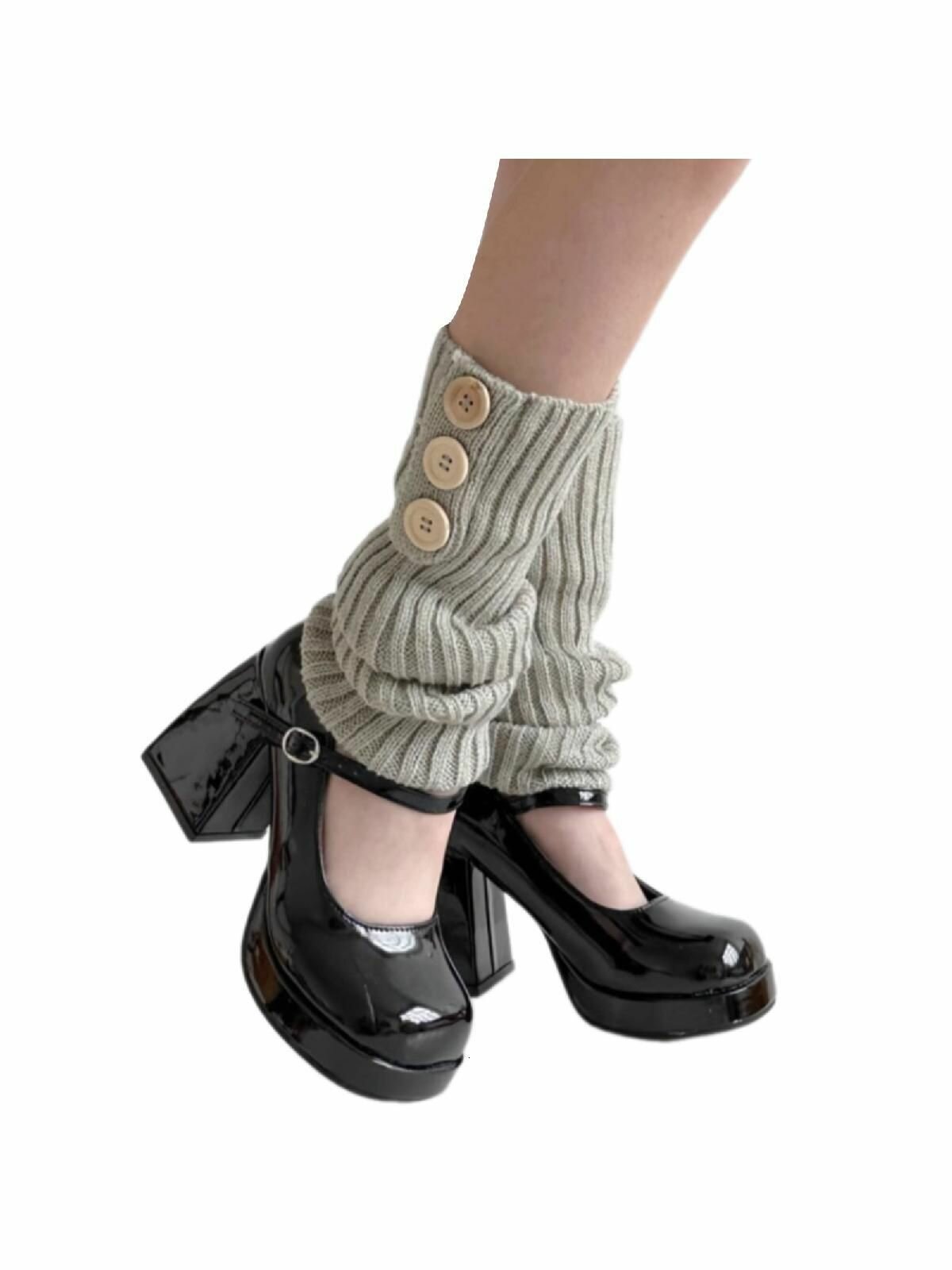 Женские лолита гольфы зимние вязаные, Светло - серый