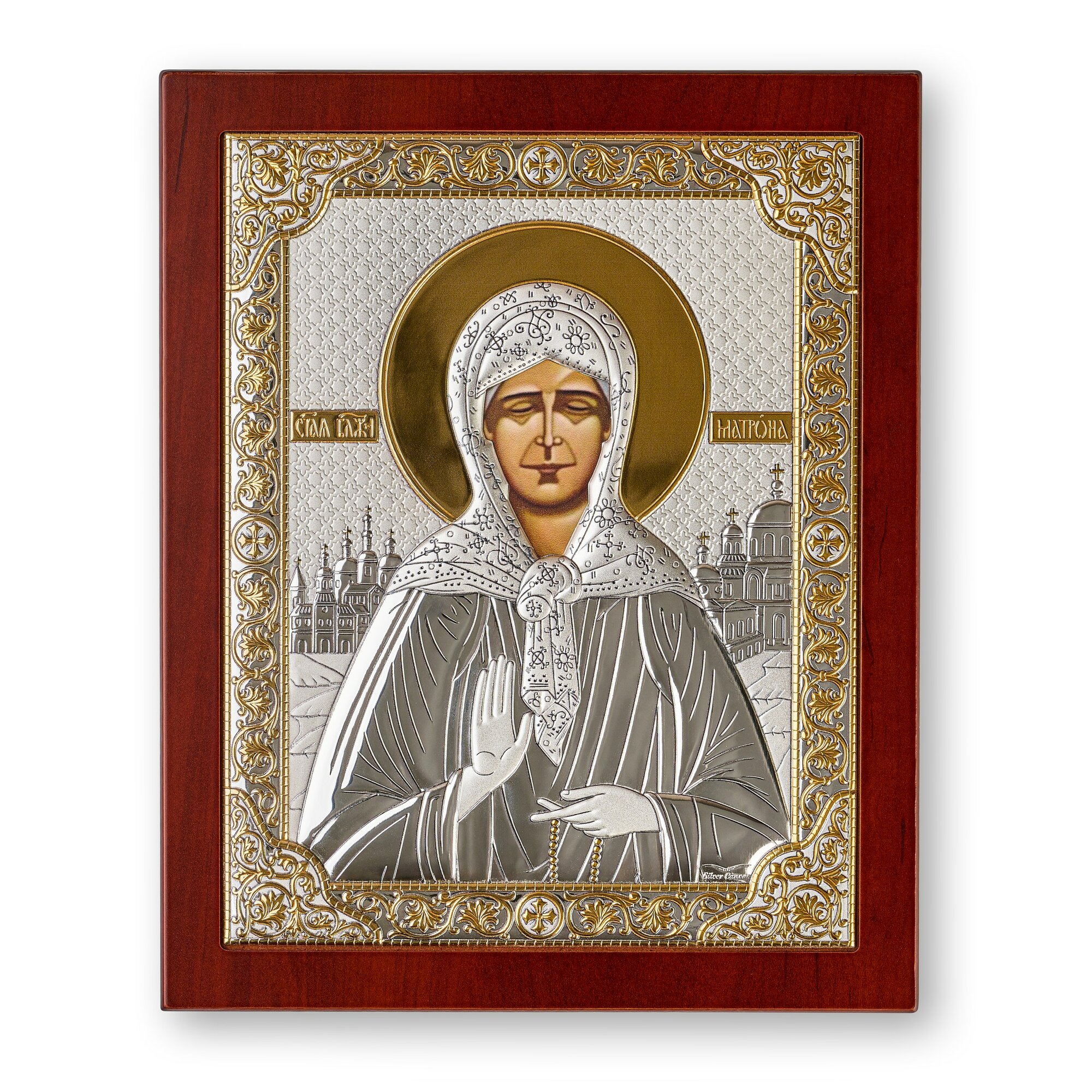 Икона серебряная, греческая Матрона 150х190мм.