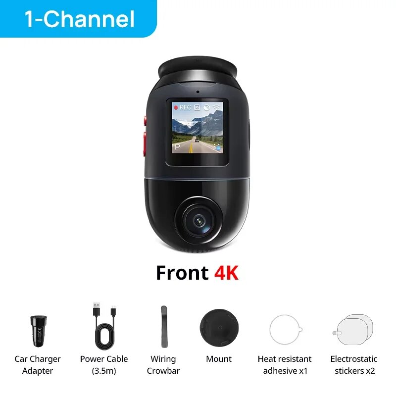 Видеорегистратор 70mai 4K Omni X800 с комплектом жестких проводов 4G UP04 X800 Front Cam, 128GB Card