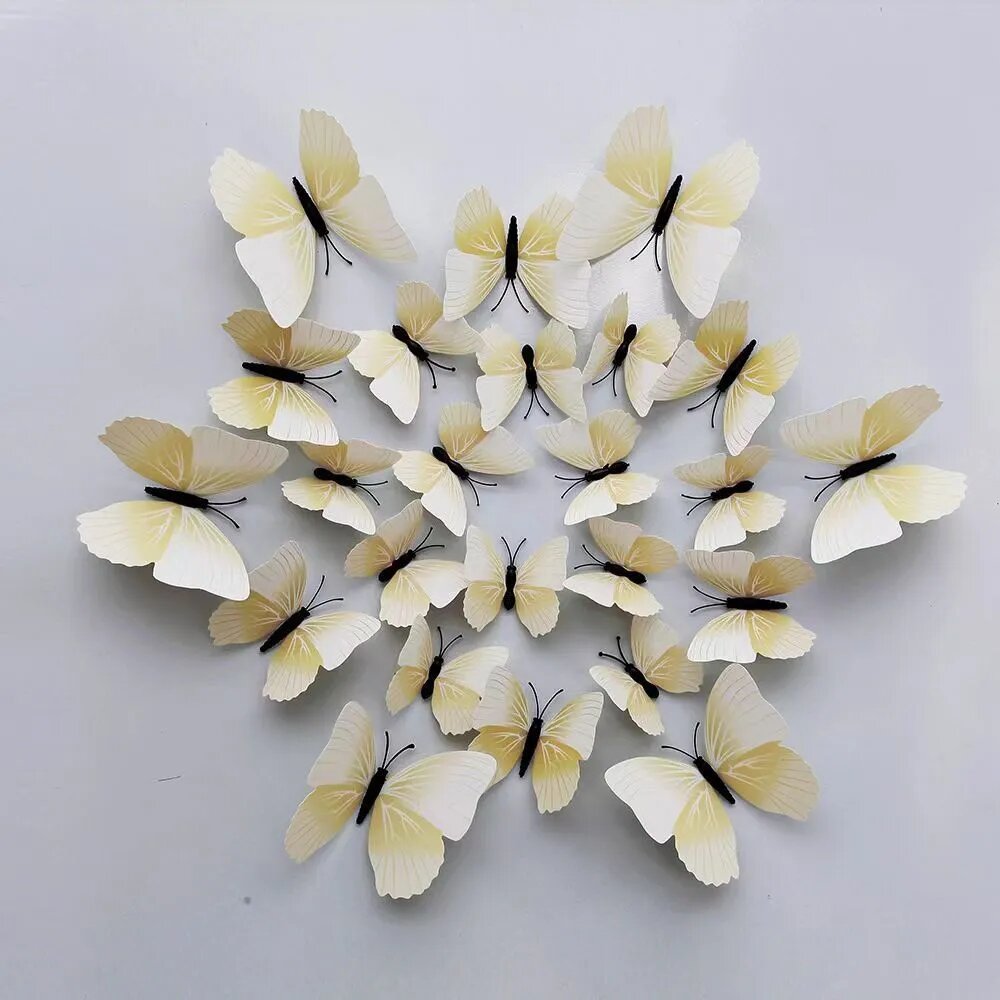 Многоразовые объемные бабочки 3D для декора. Наклейки на стену, в детскую комнату на обои для интерьера и творчества-12шт