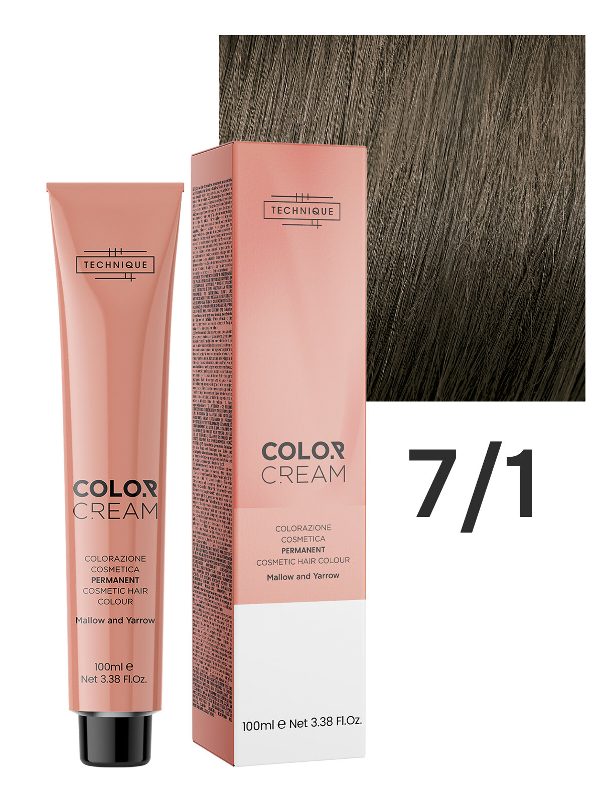 Крем - краска для волос профессиональная Technique Color Cream Permanent Cosmetic Hair Colour 7.1 Русый Пепельный, 100 мл
