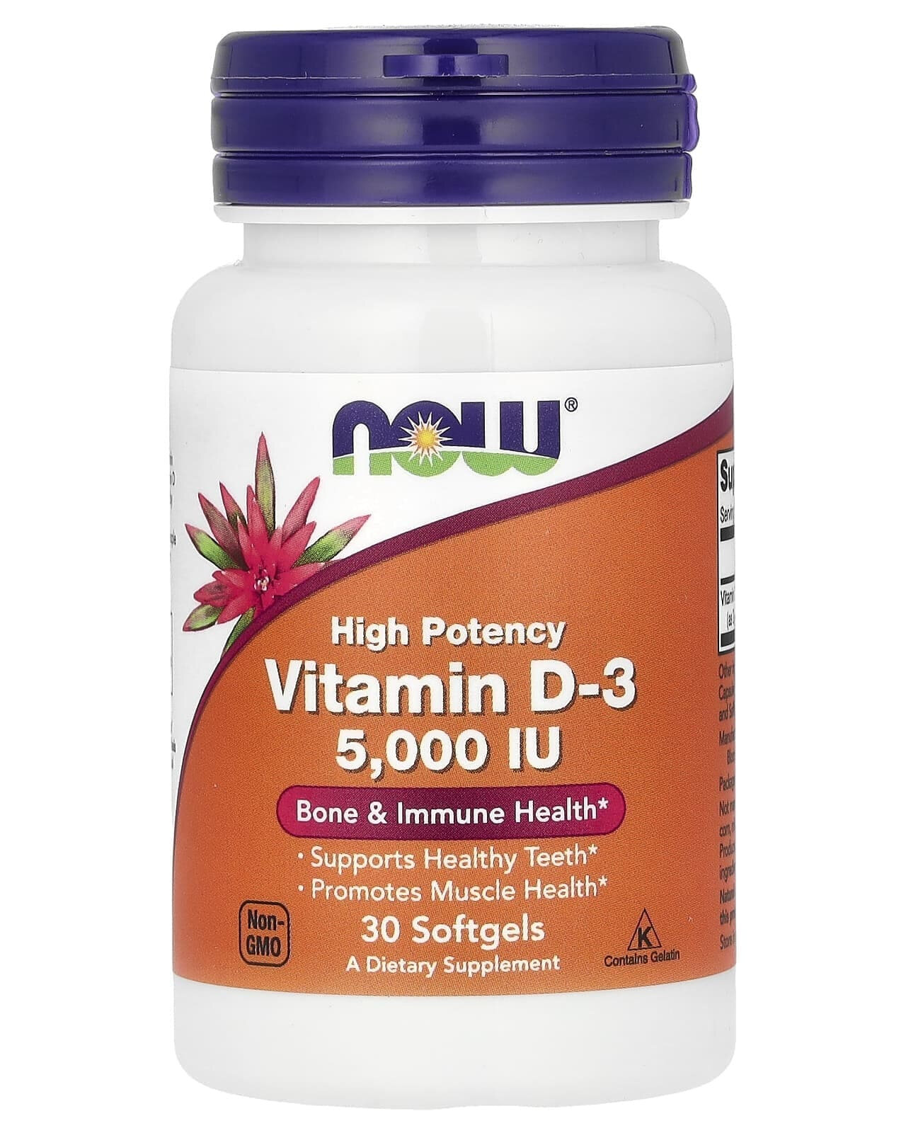 NOW Foods Vitamin D-3, Витамин Д-3 5000 МЕ 30 гелевых капсул